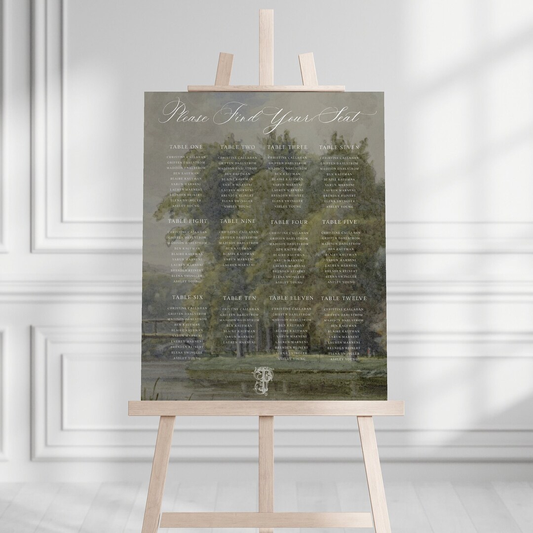 Tree Landscape Photo Background Seating Chart With Monogram, Wedding ...