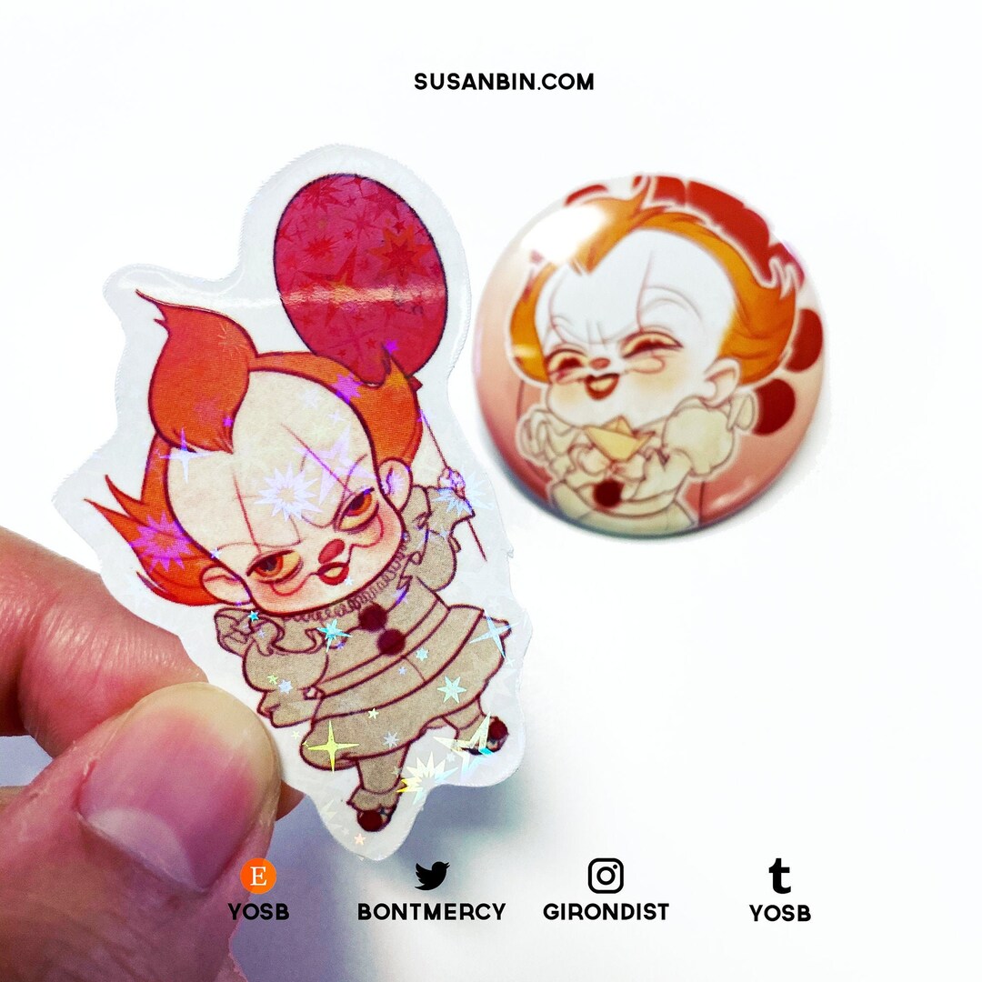 Stephen King IT Pennywise Button and Holographic Sticker Bundle Set - Etsy