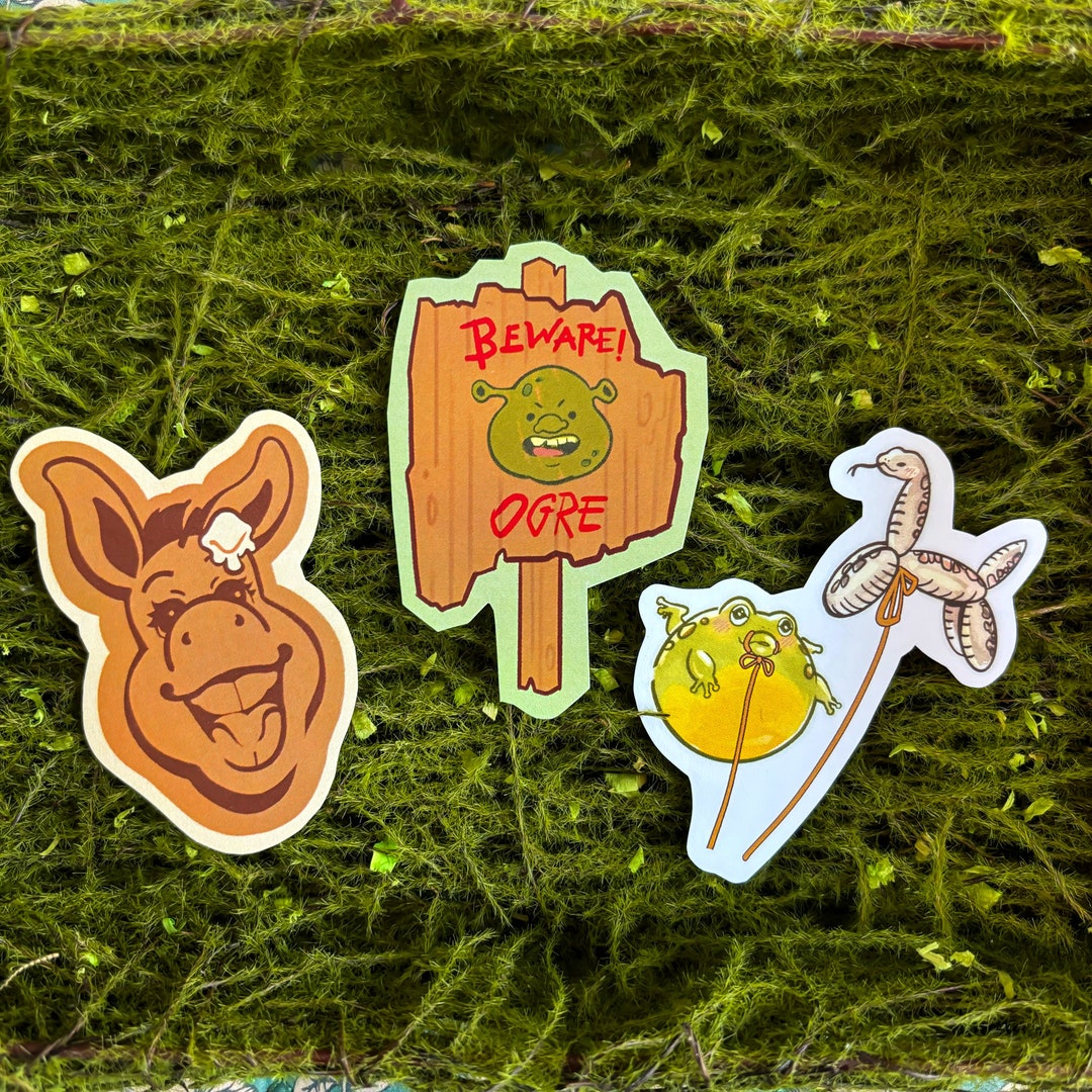 SHREK Sticker Pack "beware Ogre" Sign, Donkey Waffle, and Snake and ...