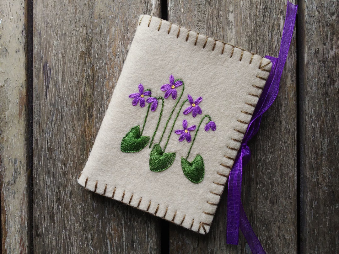 Embroidered Violets Needle Book, Embroidered Felt Needle Case, Spring ...