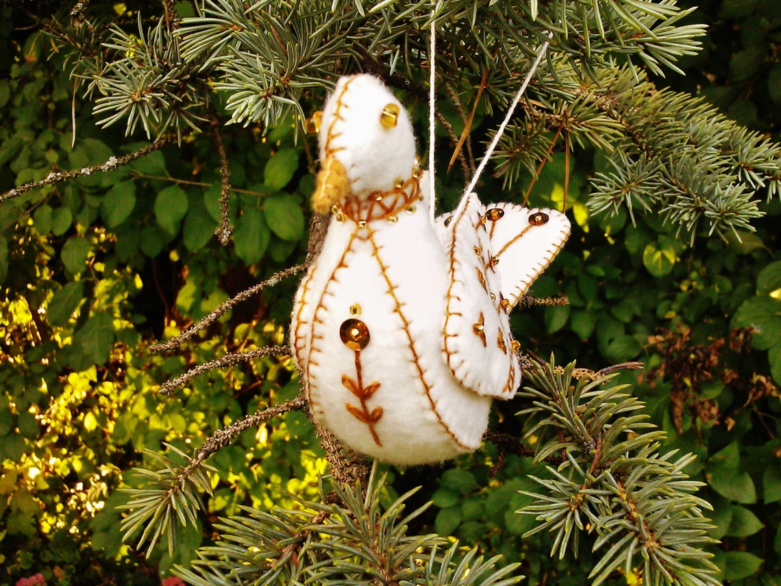 White and Gold Wool Felt Dove Ornament Wool Felt Bird - Etsy