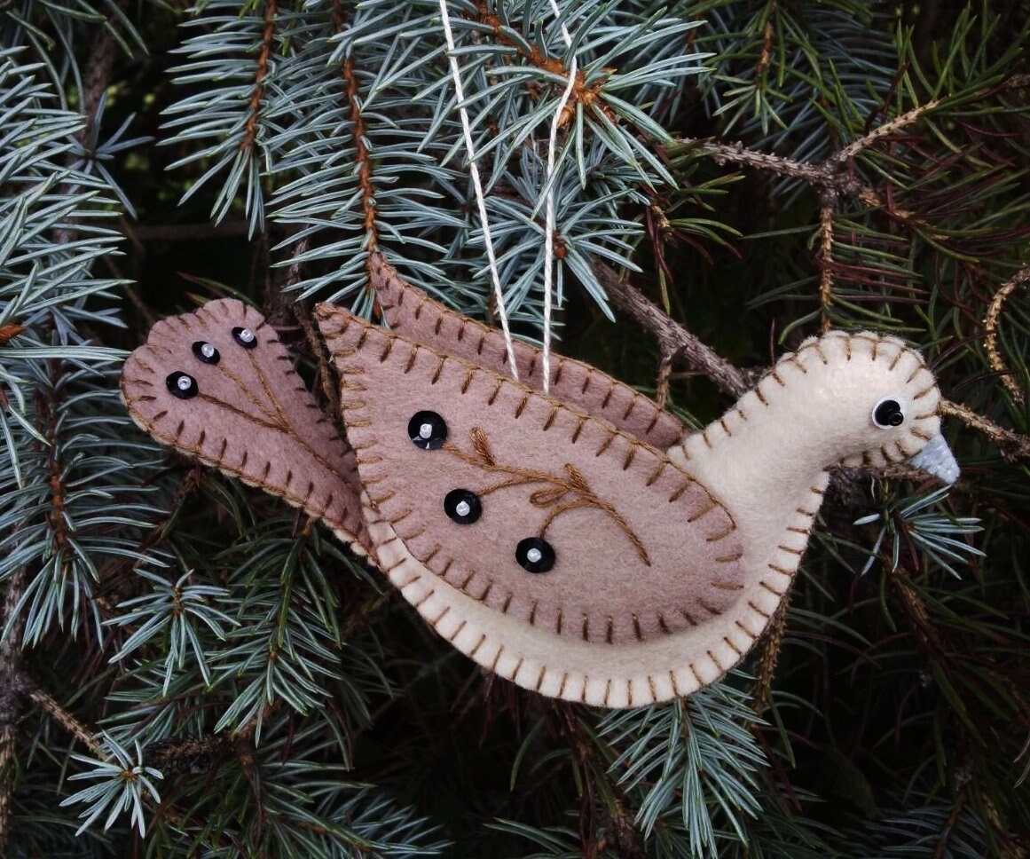 Handmade Wool Felt Dove Ornament: Embroidered Bird Decoration - Etsy