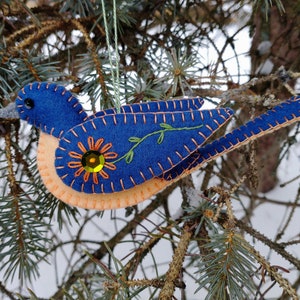 Embroidered Wool Felt Eastern Bluebird Ornament With Sequin and Bead ...