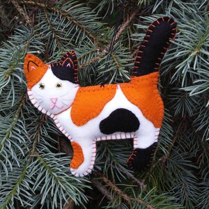 Merino Wool Felt Calico Cat Ornament Hand Appliqued and Embroidered - Etsy
