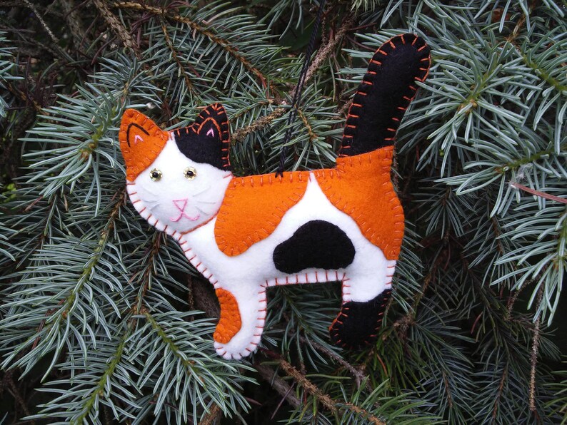 Merino Wool Felt Calico Cat Ornament Hand Appliqued and | Etsy