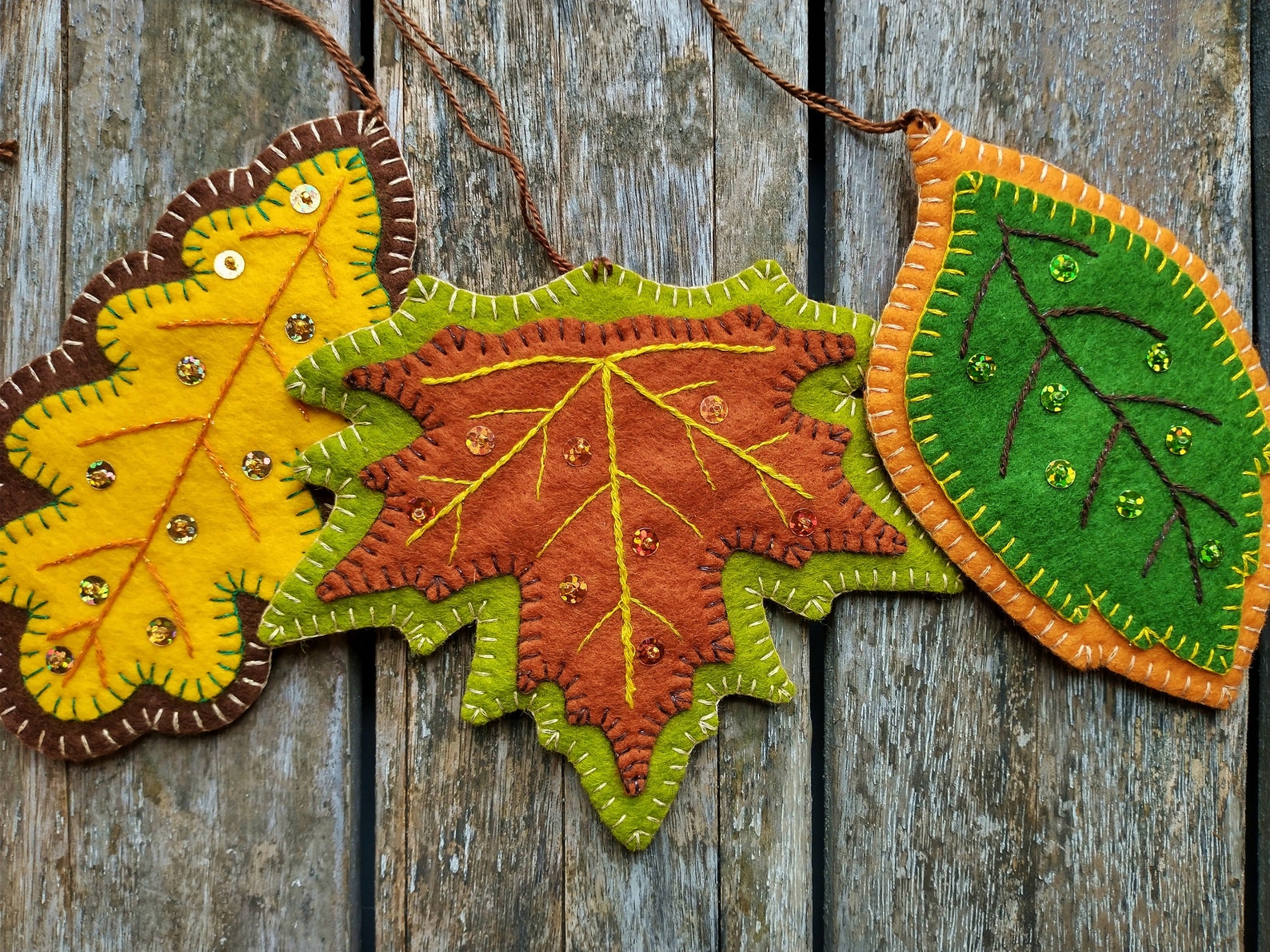 Wool Felt Fall Leaf Ornament Set Decorated With Embroidery - Etsy