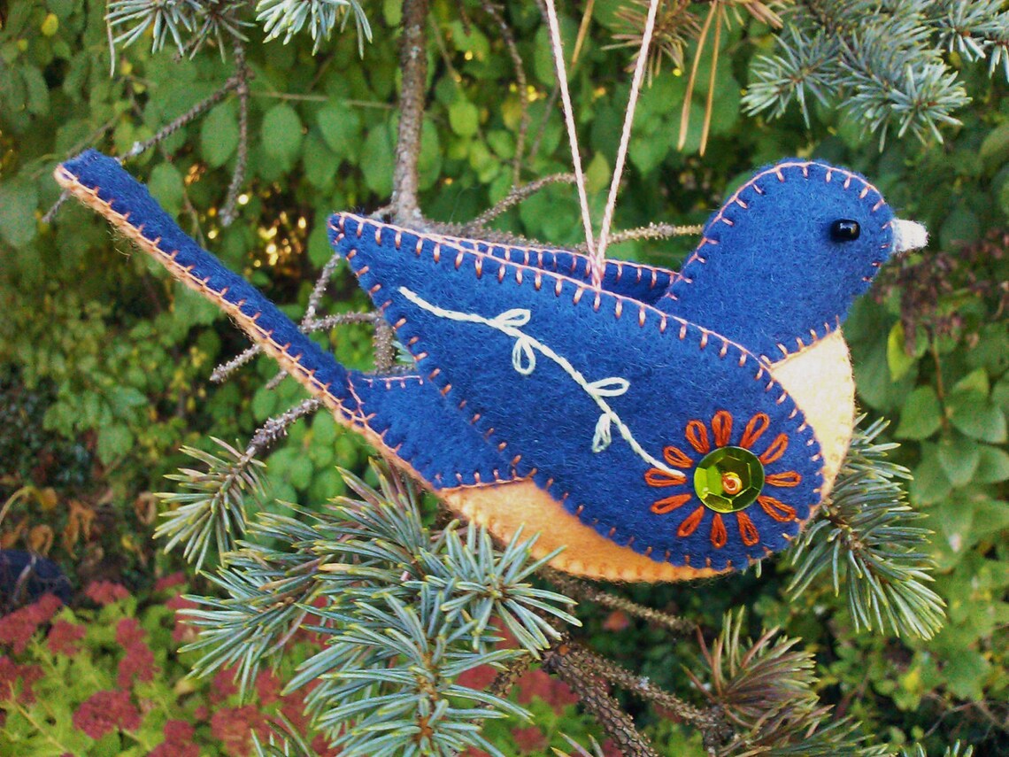 Embroidered Wool Felt Eastern Bluebird Ornament With Sequin - Etsy
