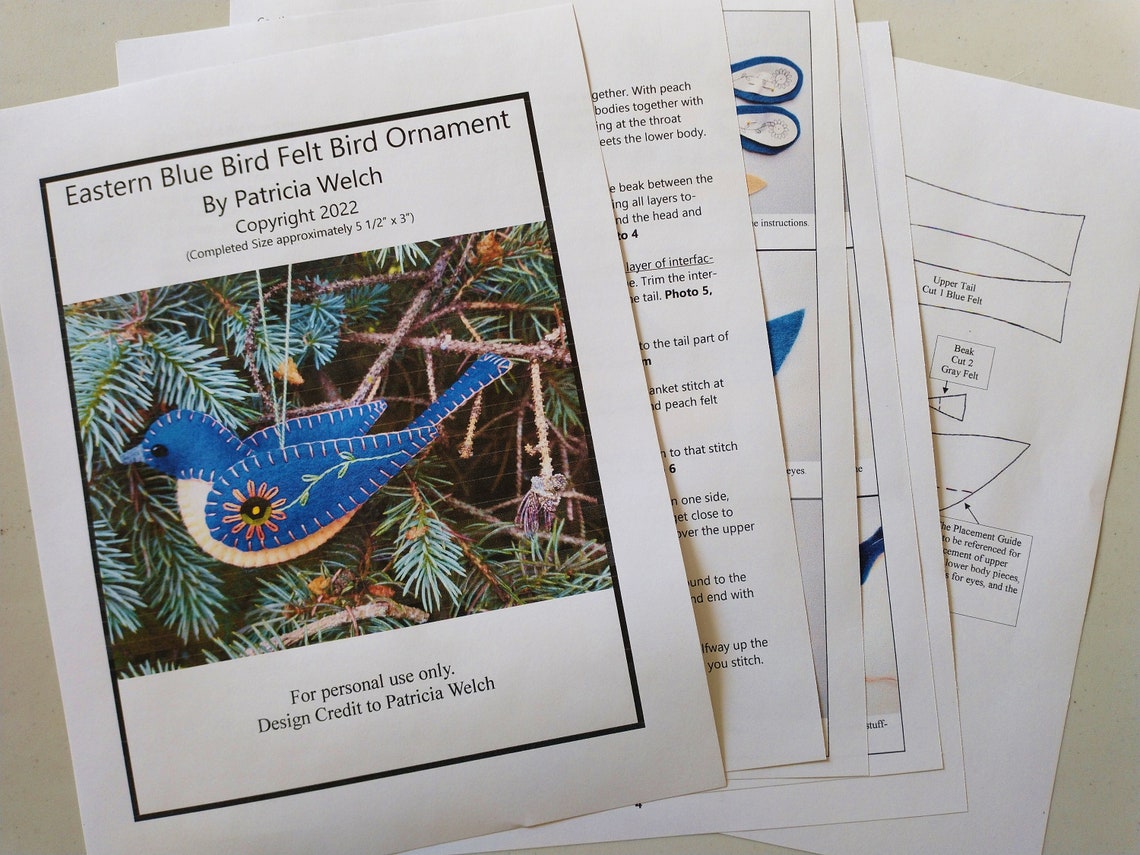 Sewing Pattern for a Felt Eastern Bluebird Ornament as a PDF | Etsy