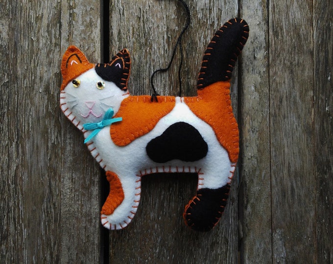 Merino Wool Felt Calico Cat Ornament Hand Appliqued and - Etsy