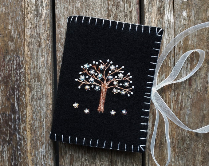 Black Merino Wool Felt Needle Book or Needled Case Embroidered With a ...
