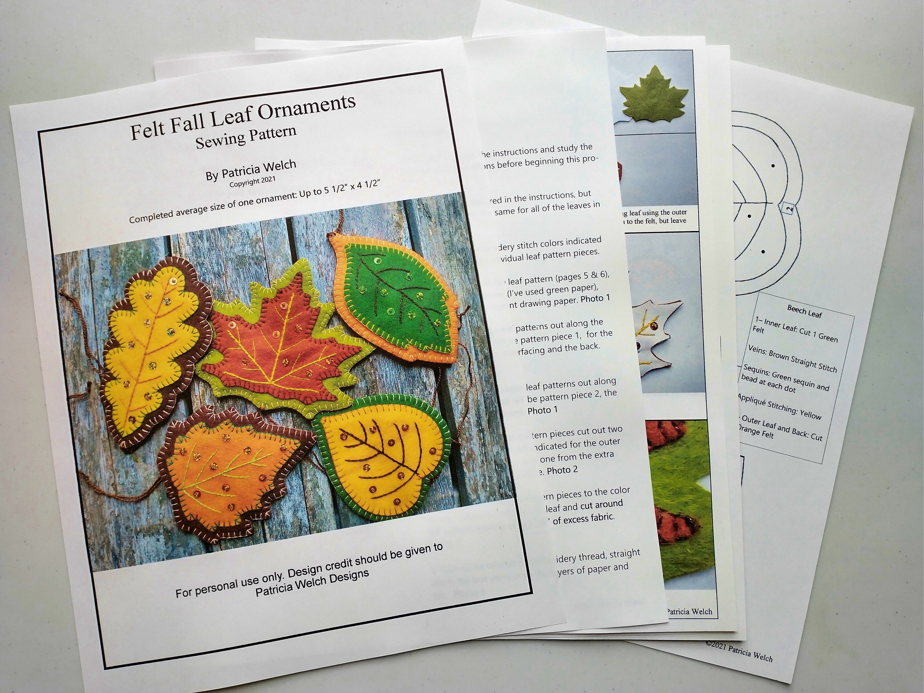 Felt Fall Leaf Ornament Sewing Pattern PDF Download - Etsy UK