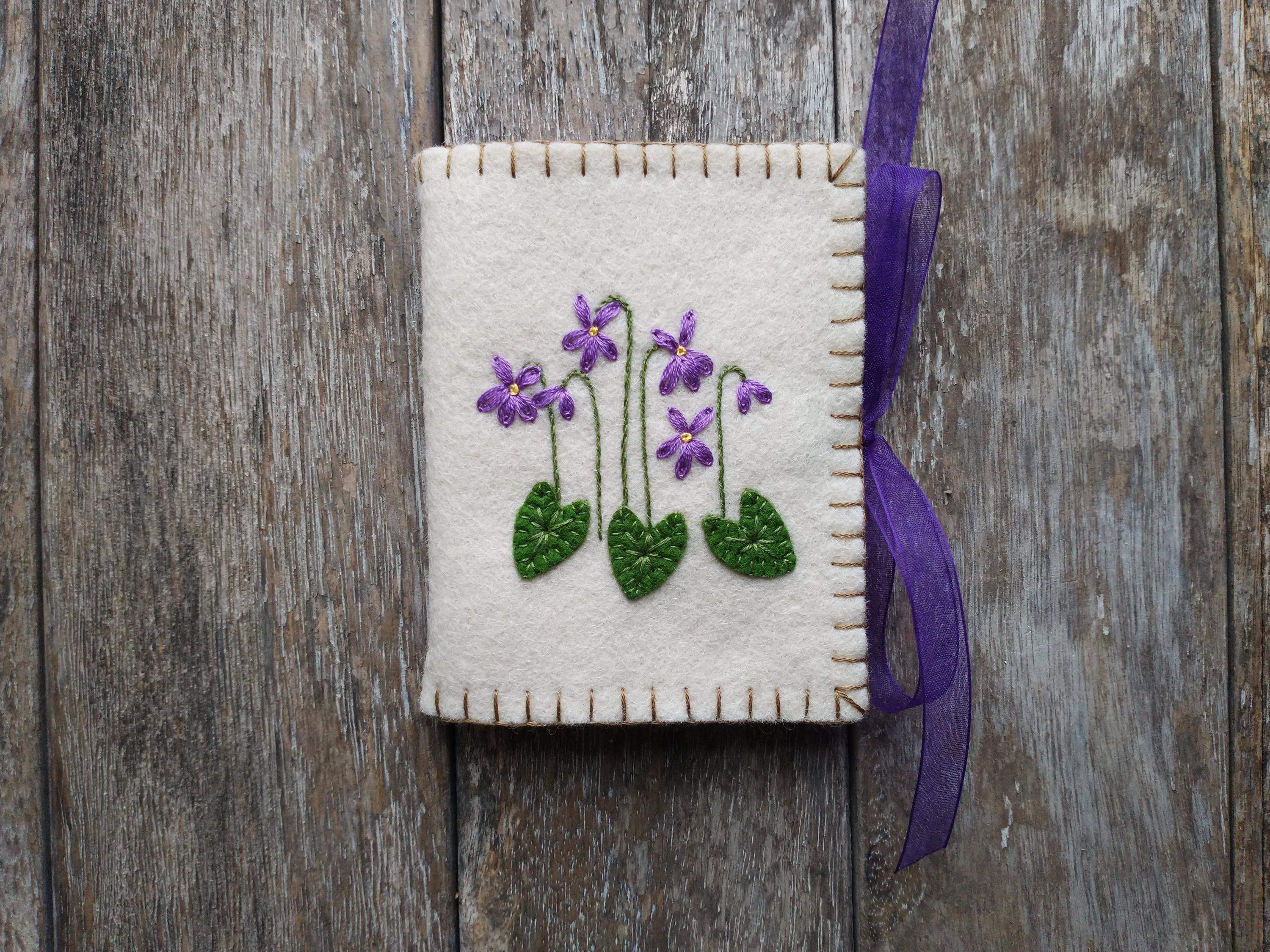 Embroidered Violets Needle Book, Embroidered Felt Needle Case, Spring ...