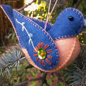 Embroidered Wool Felt Eastern Bluebird Ornament With Sequin - Etsy