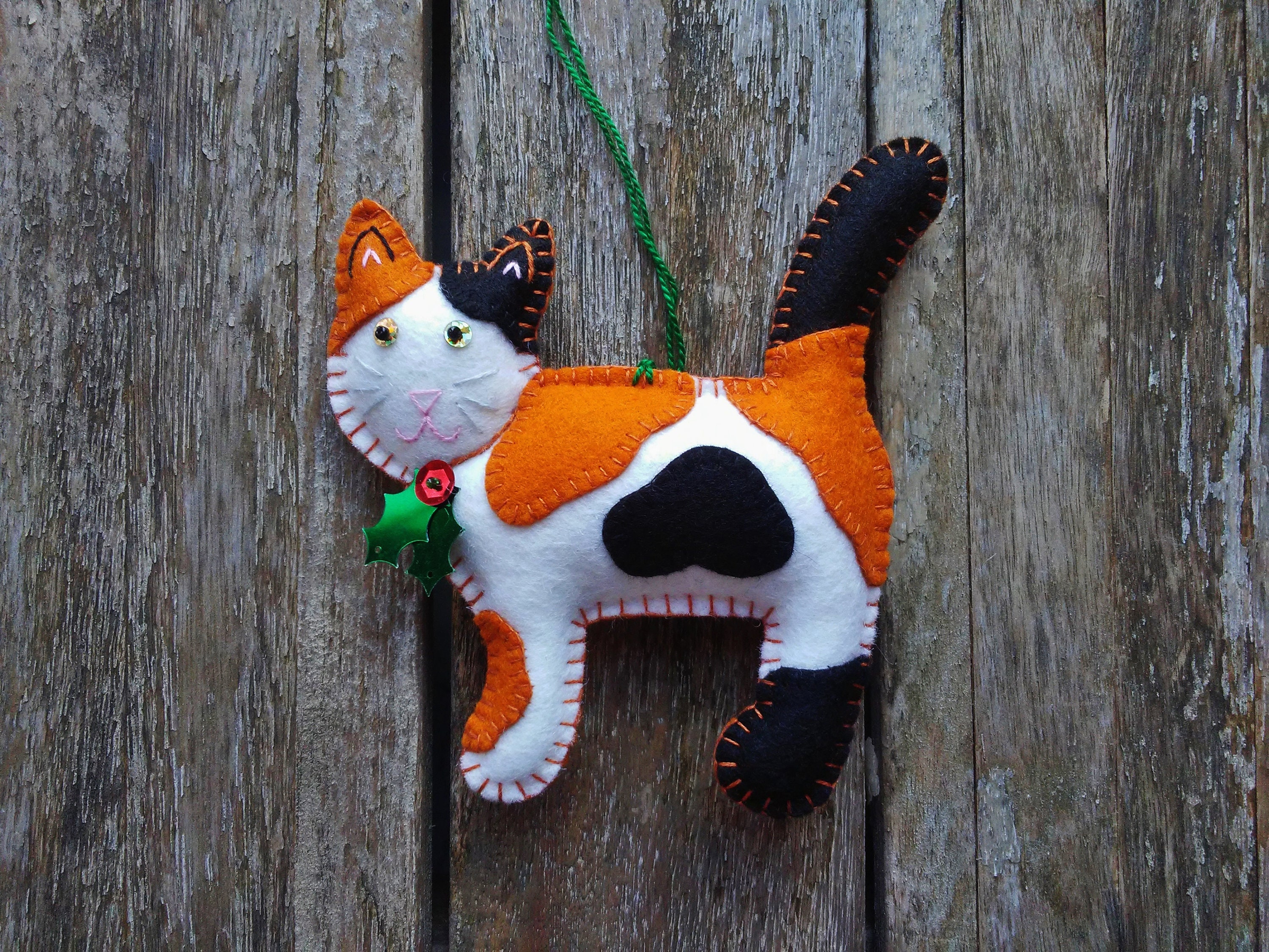 Merino Wool Felt Calico Cat Ornament Hand Appliqued and | Etsy
