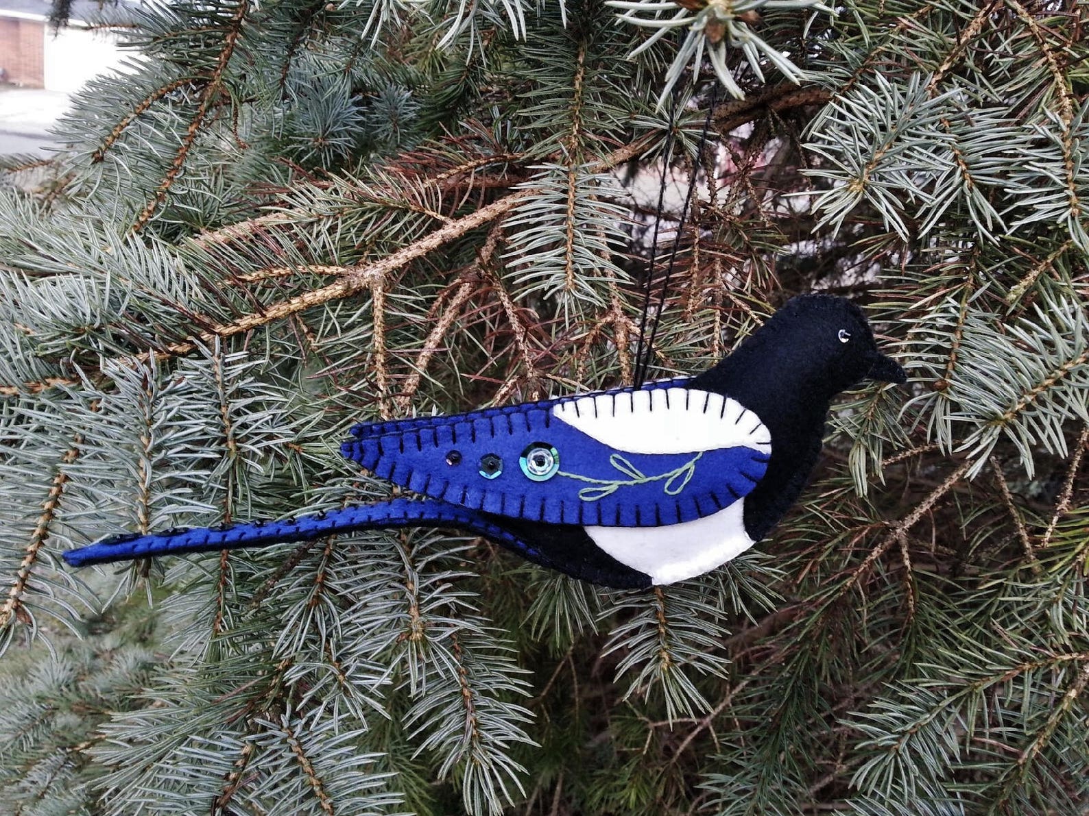 Black-billed Magpie Ornament Blue Folk Art Magpiewool Felt - Etsy Canada