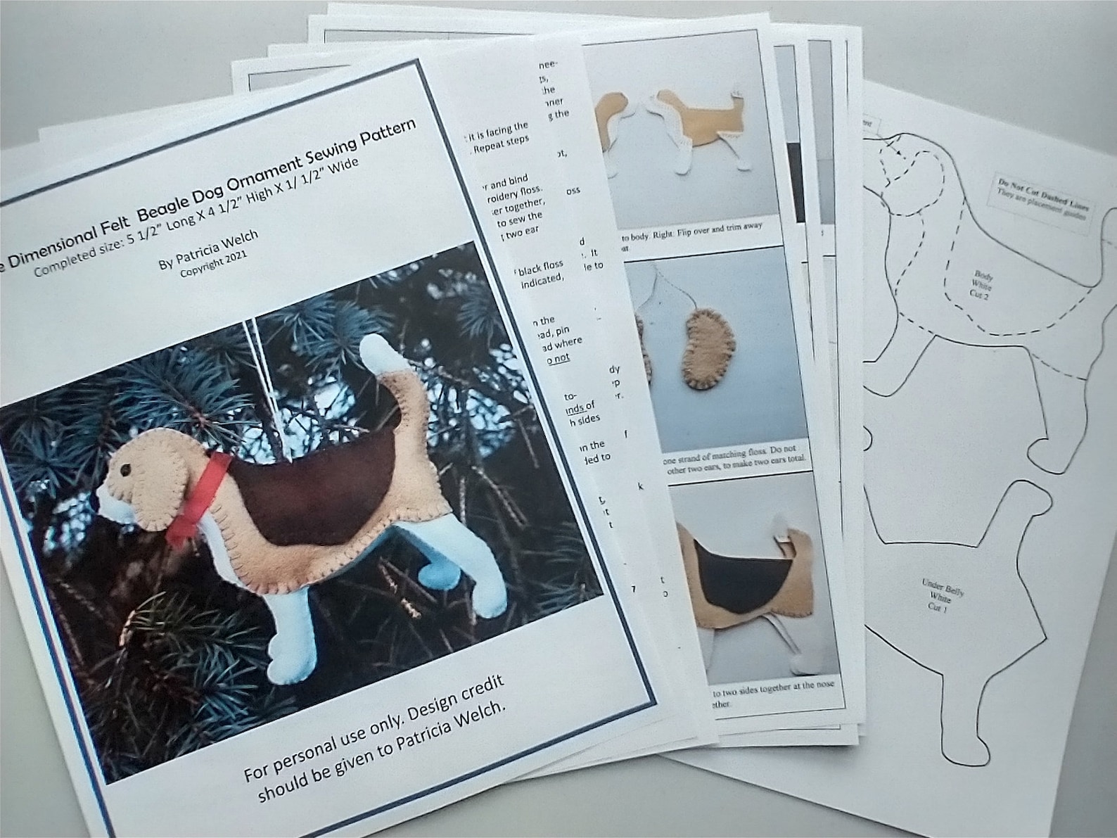 Sewing Pattern Download for Three Dimensional Felt Beagle Ornament - Etsy