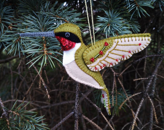 Three Dimensional Wool Felt Ruby-throated Hummingbird Ornament - Etsy