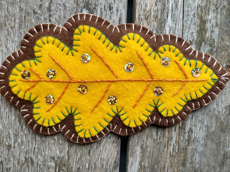 Wool Felt Fall Leaf Ornament Set Decorated With Embroidery - Etsy
