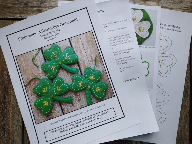 PDF Sewing Pattern Download for Embroidered Wool Felt Shamrock ...