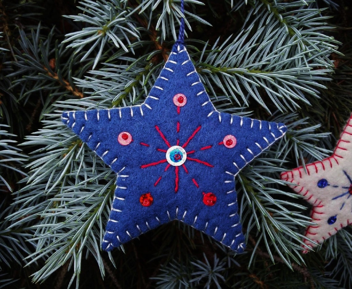 Embroidered Felt Star Ornaments Patriotic Stars Folk Art 4th - Etsy