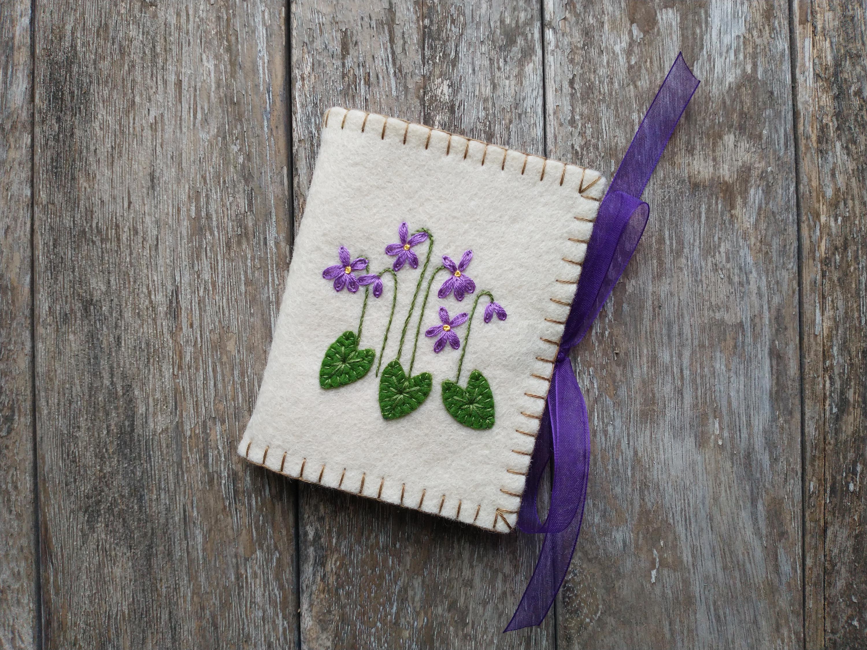 Embroidered Violets Needle Book, Embroidered Felt Needle Case, Spring ...