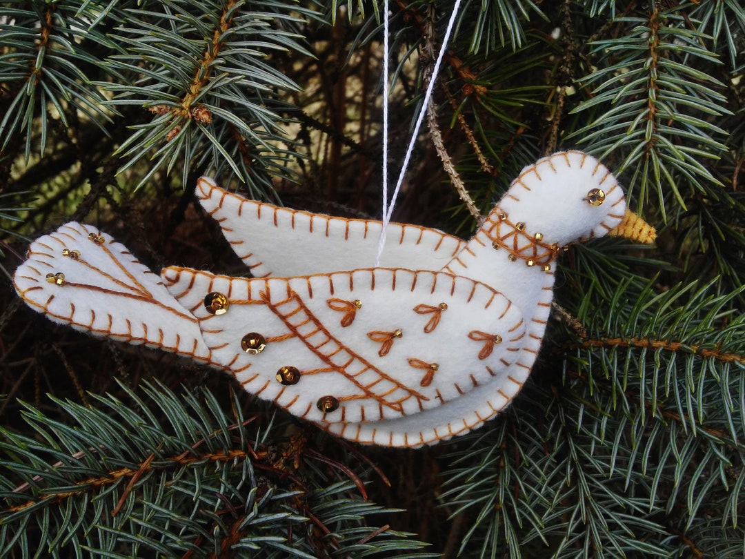 Embroidered Dove Sewing Pattern Download, Felt Dove Ornament Pattern ...