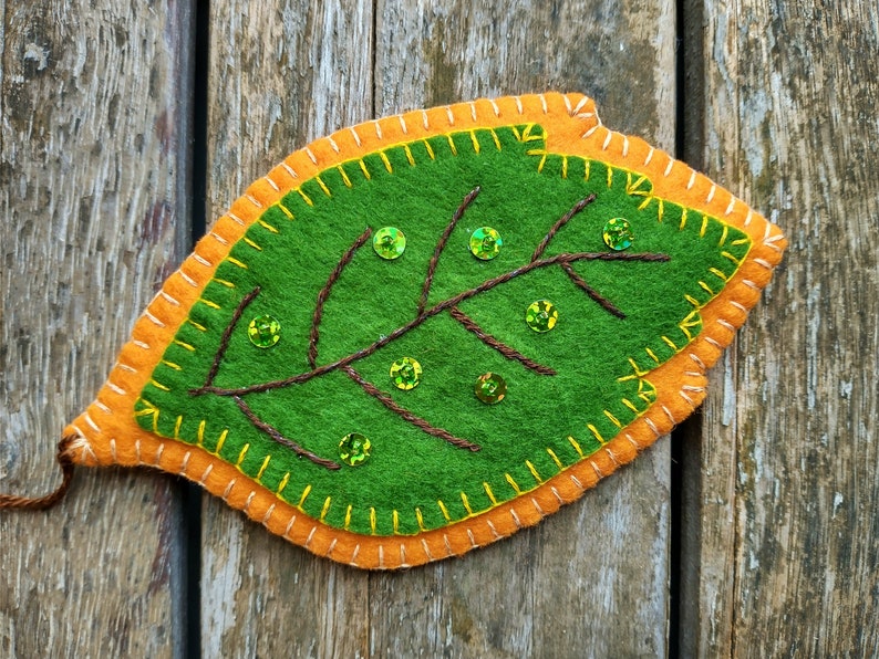 Wool Felt Fall Leaf Ornament Set Decorated With Embroidery - Etsy