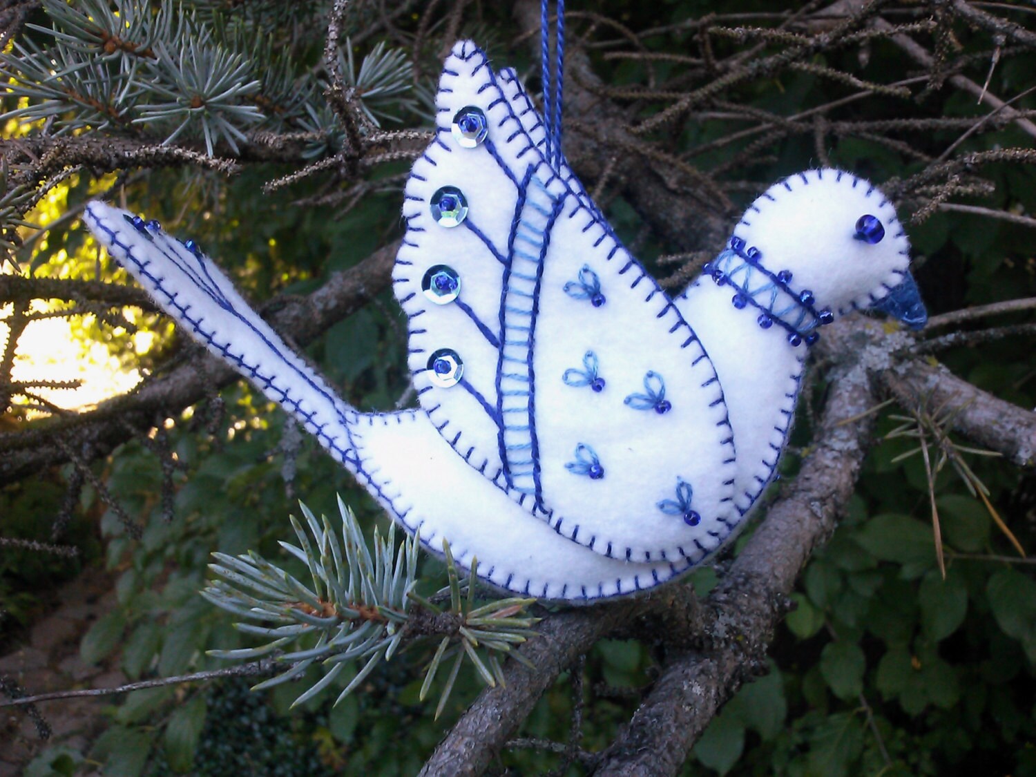 White and Blue Wool Felt Dove Ornament, Wool Felt Bird Ornament ...