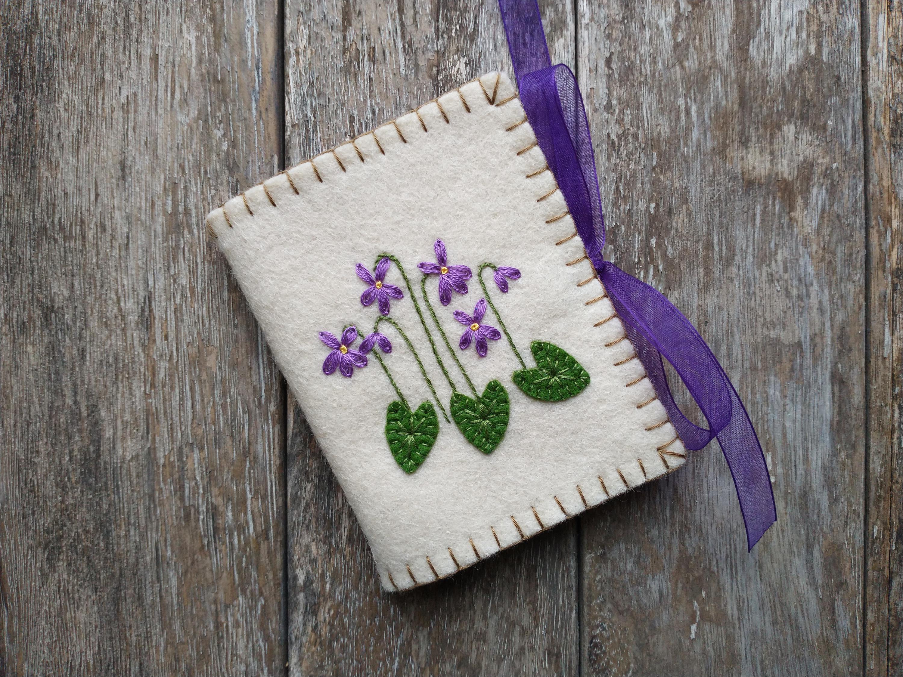 Embroidered Violets Needle Book, Embroidered Felt Needle Case, Spring ...
