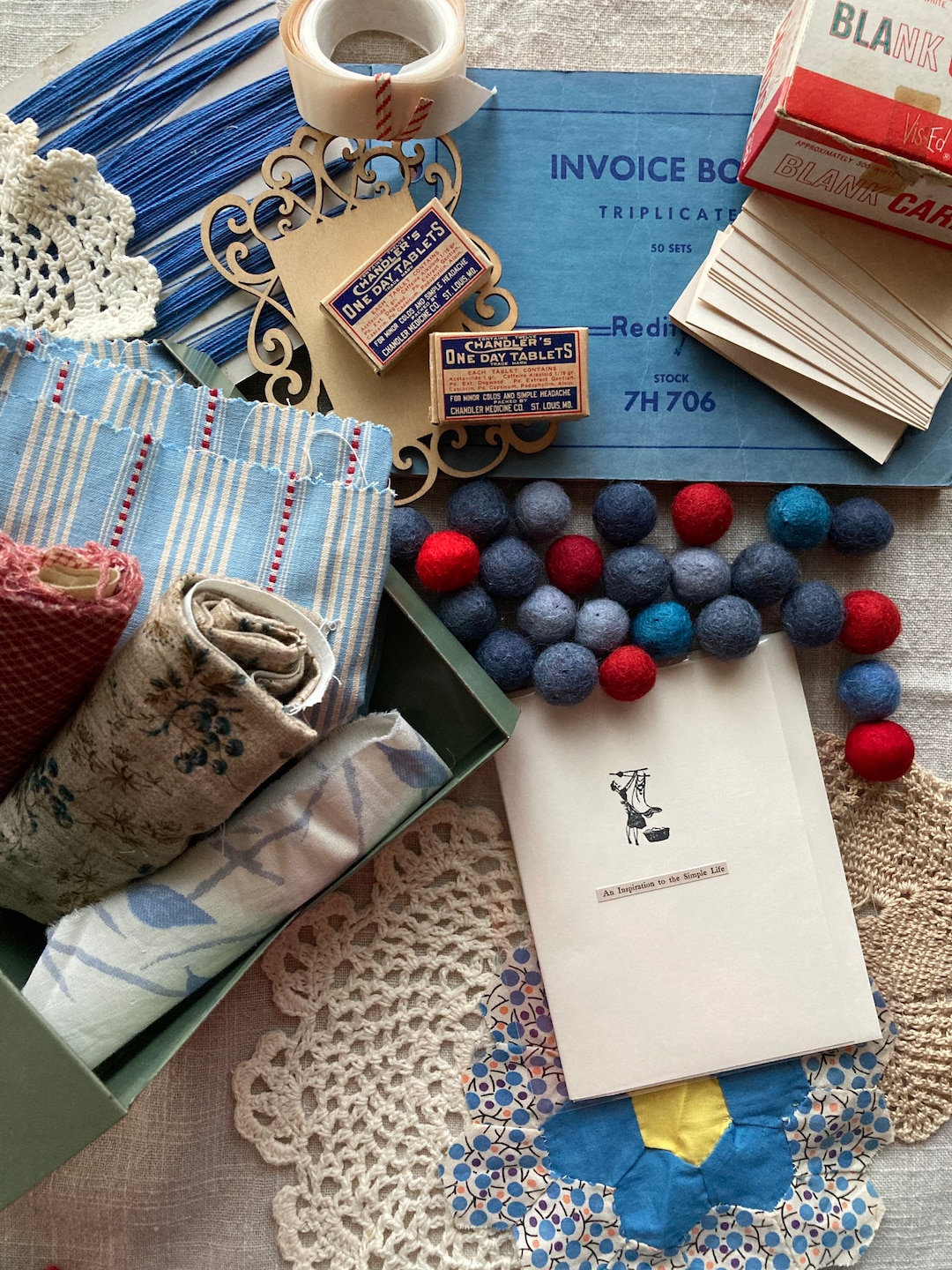 Vintage Blues and Reds Mystery Box | Found Objects Box | Assemblage ...