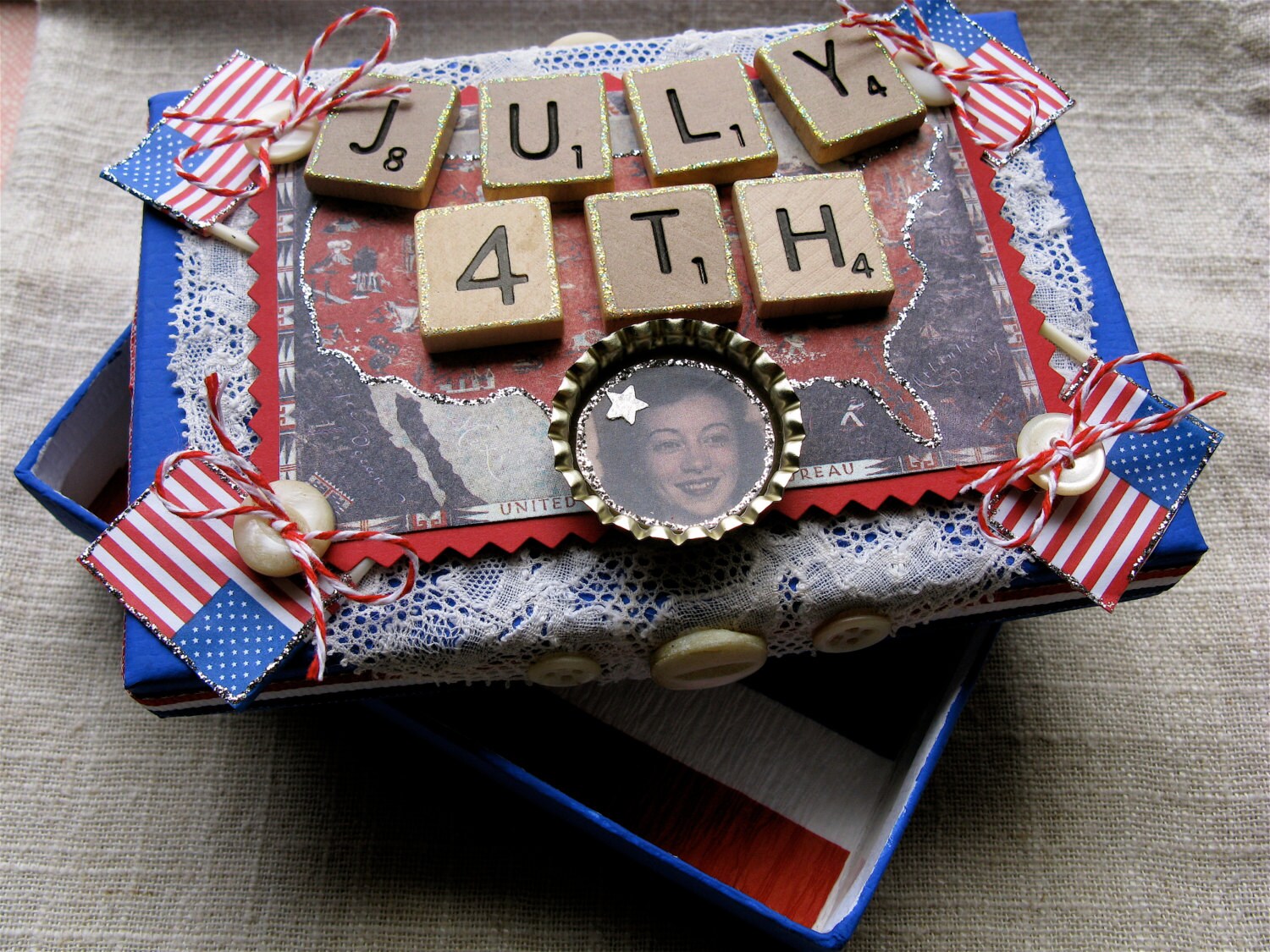 OOAK July 4th Keepsake Box * 4th of July Gift Box Handmade * Patriotic ...