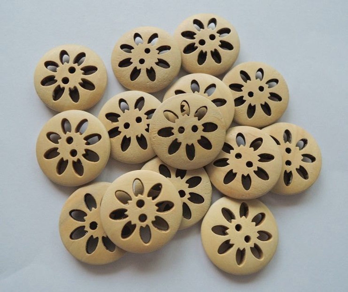 12pcs 25mm Unfinished Natural Flower Shape Wood Button 2 Holes - Etsy