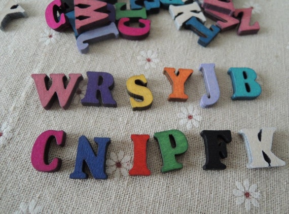 50 Pcs 15x21-13mm Mixed Color Alphabet Letters Wood Bead | Etsy
