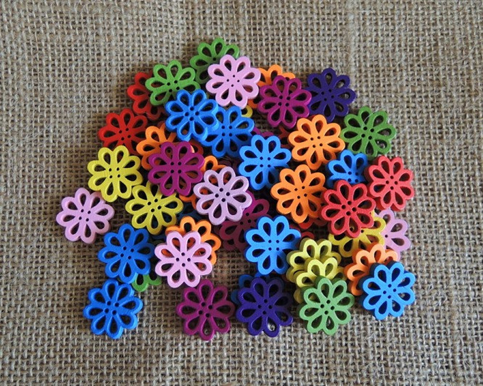 30 Pcs 20x20mm Mixed Color Flower Shaped Wood Button With 4 - Etsy
