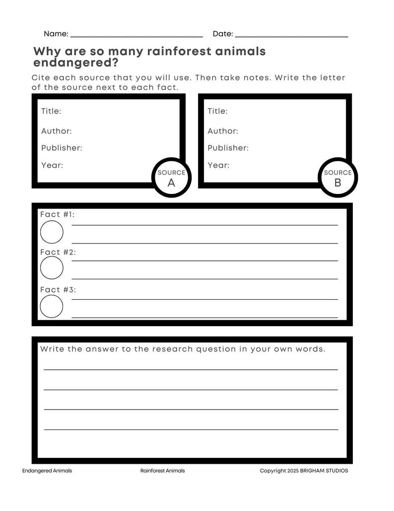 Endangered Animals Research Workbook - Etsy