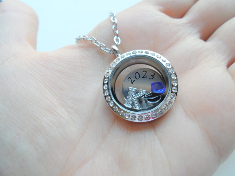 Graduation Floating Charm Locket Necklace Medium Circle - Etsy