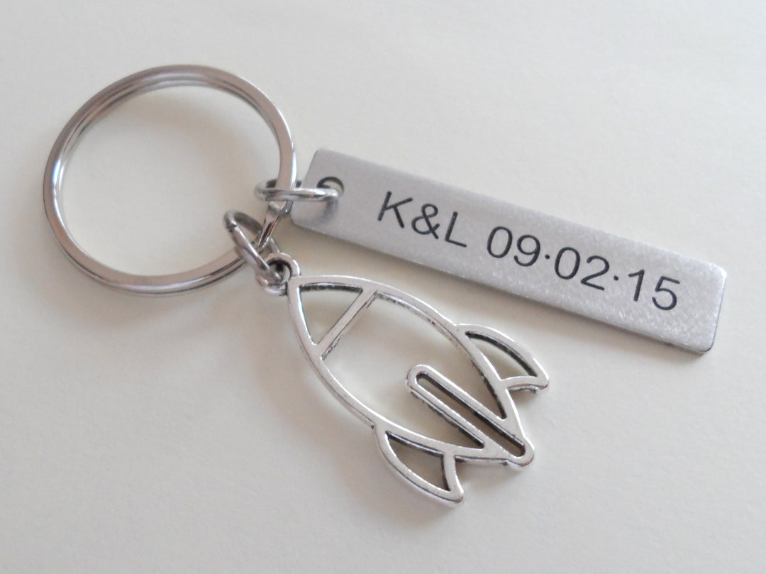 Rocket Keychain, Spaceship Charm Keychain, Custom Couples Keychain ...