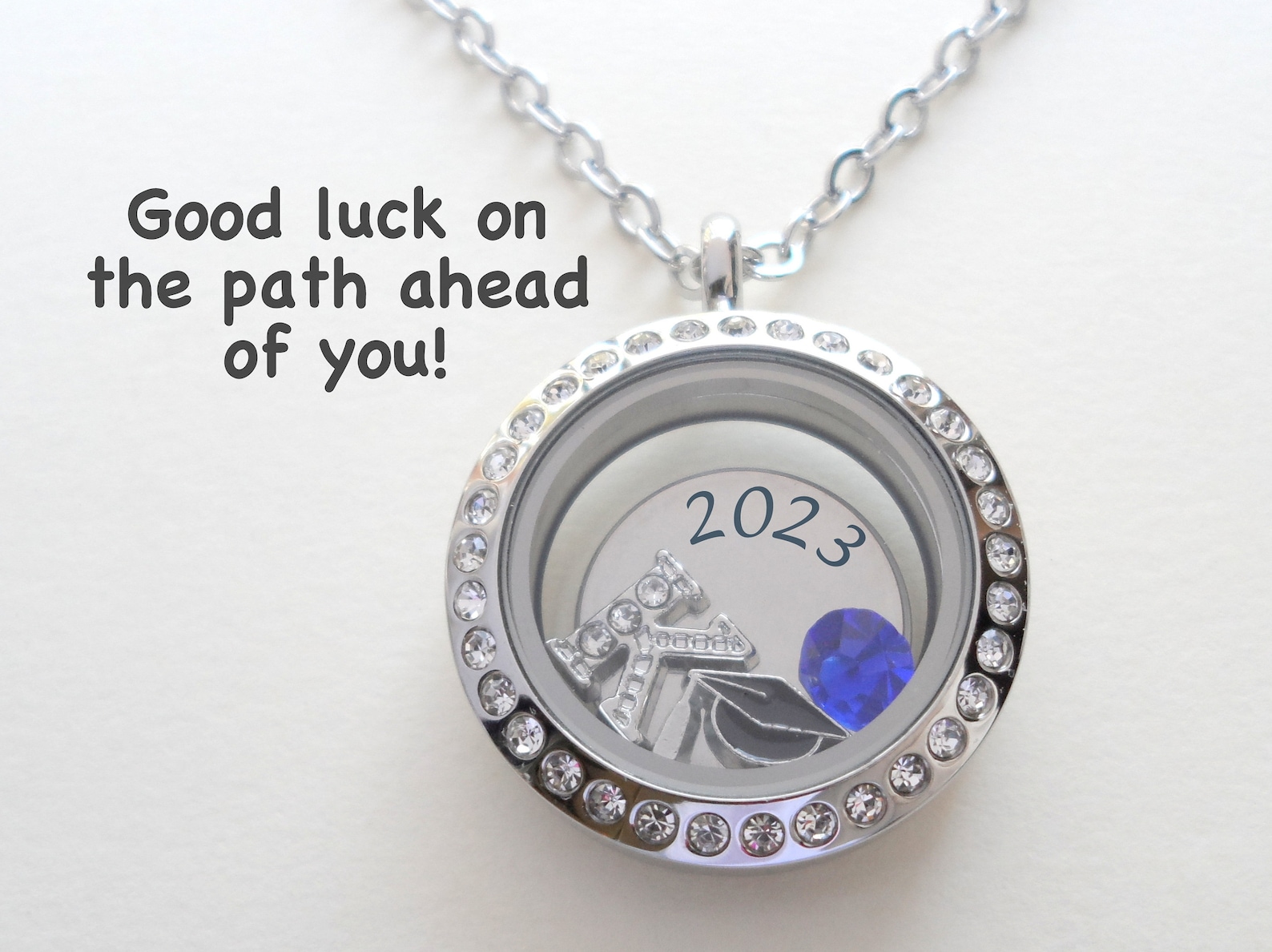 Graduation Floating Charm Locket Necklace Medium Circle - Etsy
