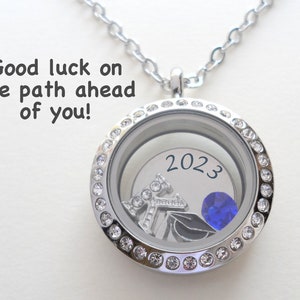 Graduation Floating Charm Locket Necklace, Medium Circle Locket, Class ...