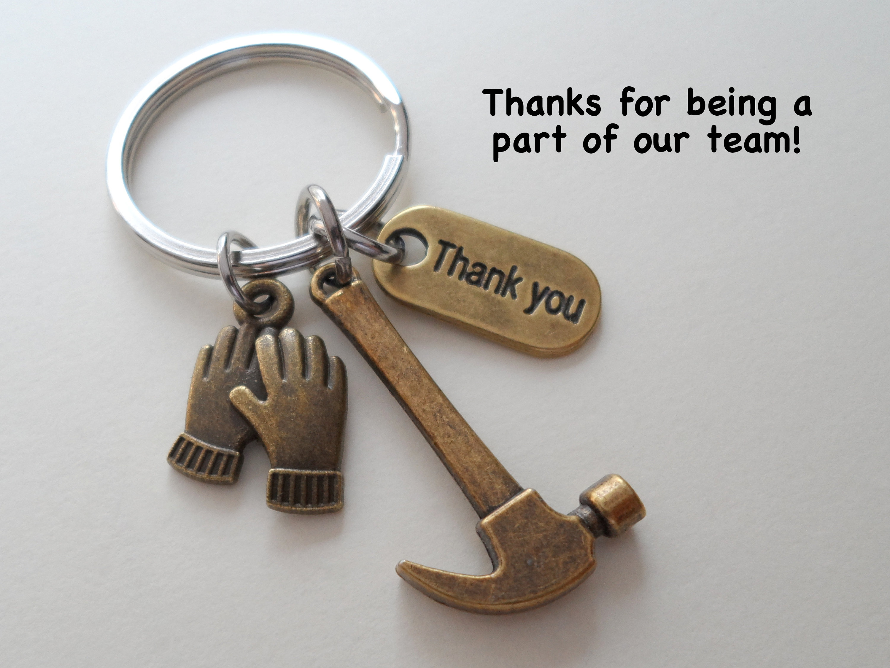 Builders Hammer & Work Gloves Keychain Appreciation Gift, Construction ...
