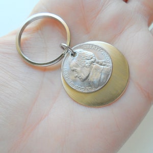 Brass Disc & 2005 Nickel Coin Keychain, Couples Keychain, 21 Year ...