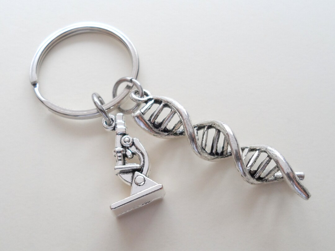 DNA Molecule Double Helix Keychain With Microscope Charm, Science ...