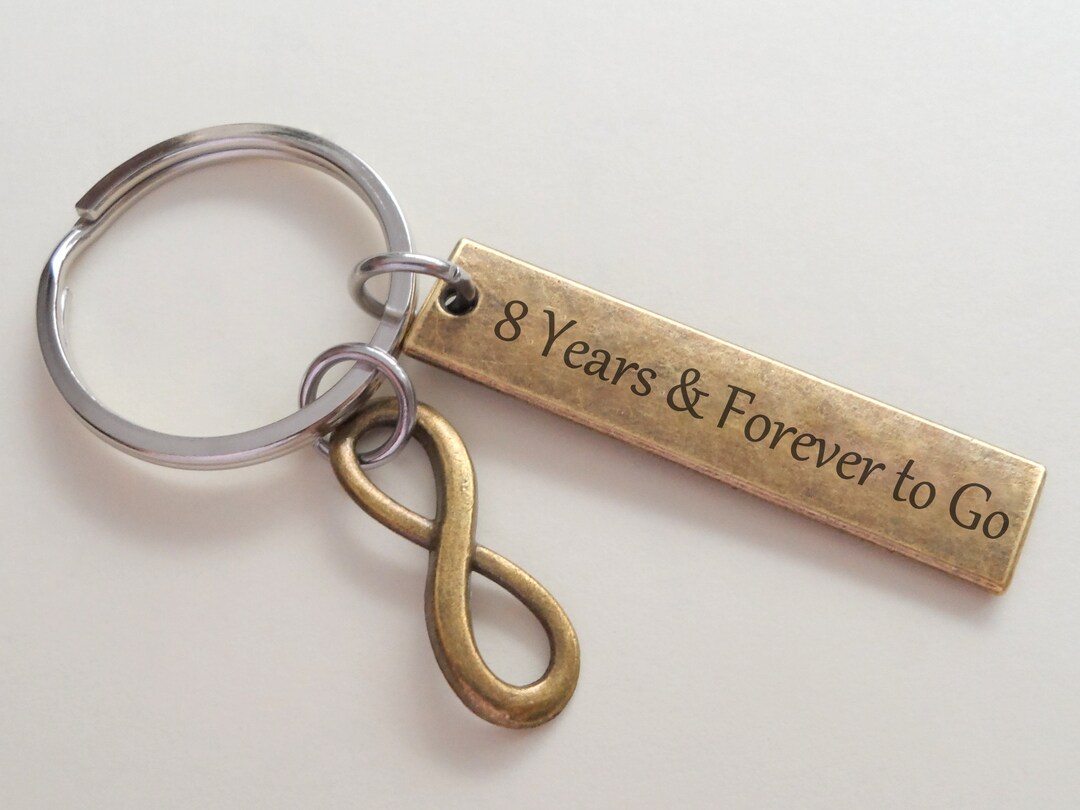Bronze Infinity Symbol Keychain With Engraved Tag, Couples Anniversary ...