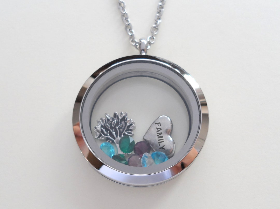 Floating Charm Locket Necklace, Birthstones Necklace, Mothers Necklace ...
