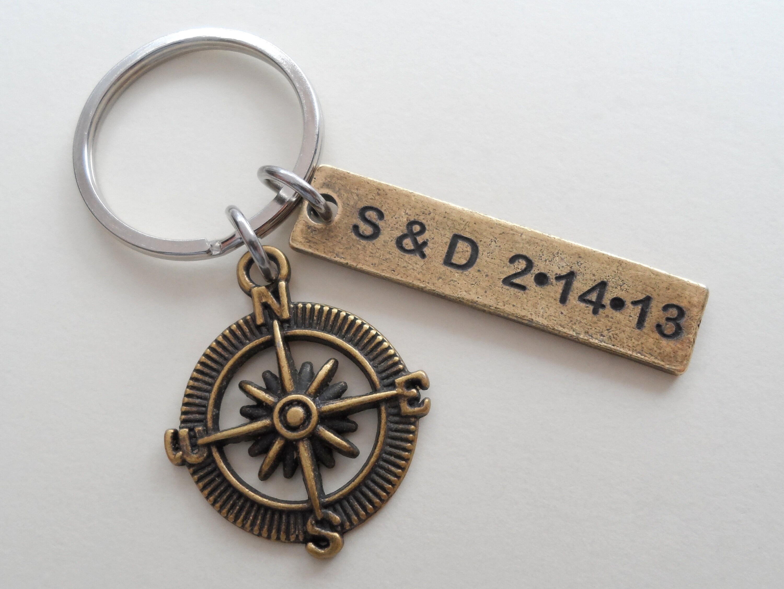 Bronze Compass Keychain Couples 8th Year Anniversary Gift | Etsy