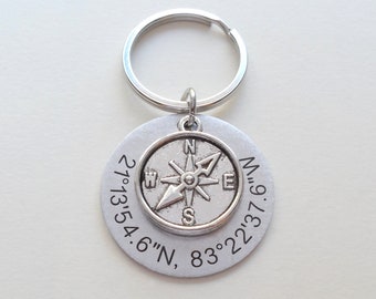 Compass Keychain With Engraved Custom Aluminum Tag Gift for - Etsy