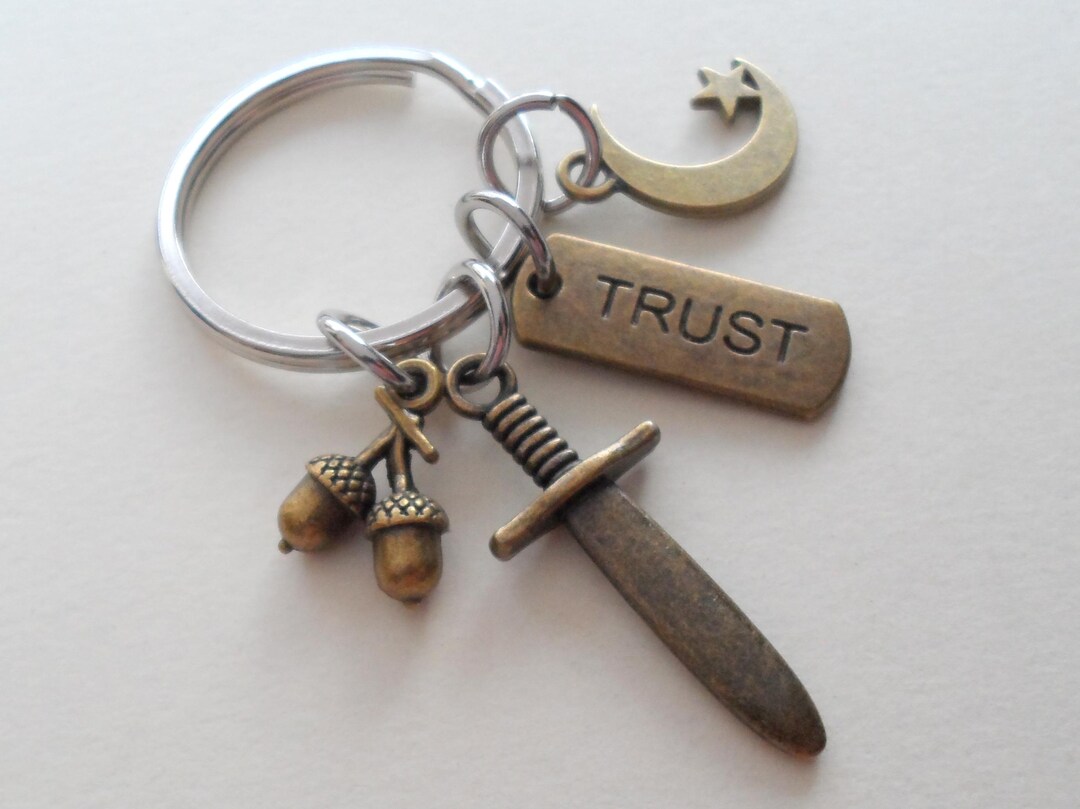 Bronze Acorns, Sword, Moon, Star & Trust Charm Keychain, Couples ...