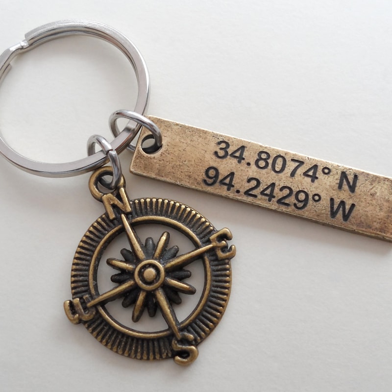 Engraved Compass Keychain - Etsy
