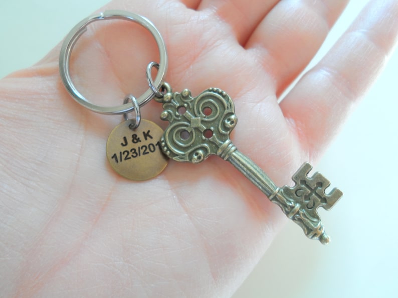 Bronze Key & Lock Keychain Set Couples Keychains 8th Year | Etsy