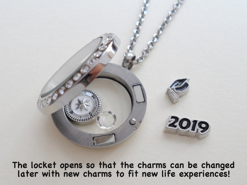 Graduation Floating Charm Locket Necklace, Class of 2026 Necklace ...